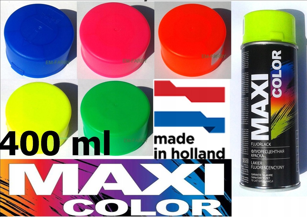 MAXI FLUO LAKIER FLUORESCENCYJNY FARBA spray 5 kol - 6599506033 ...