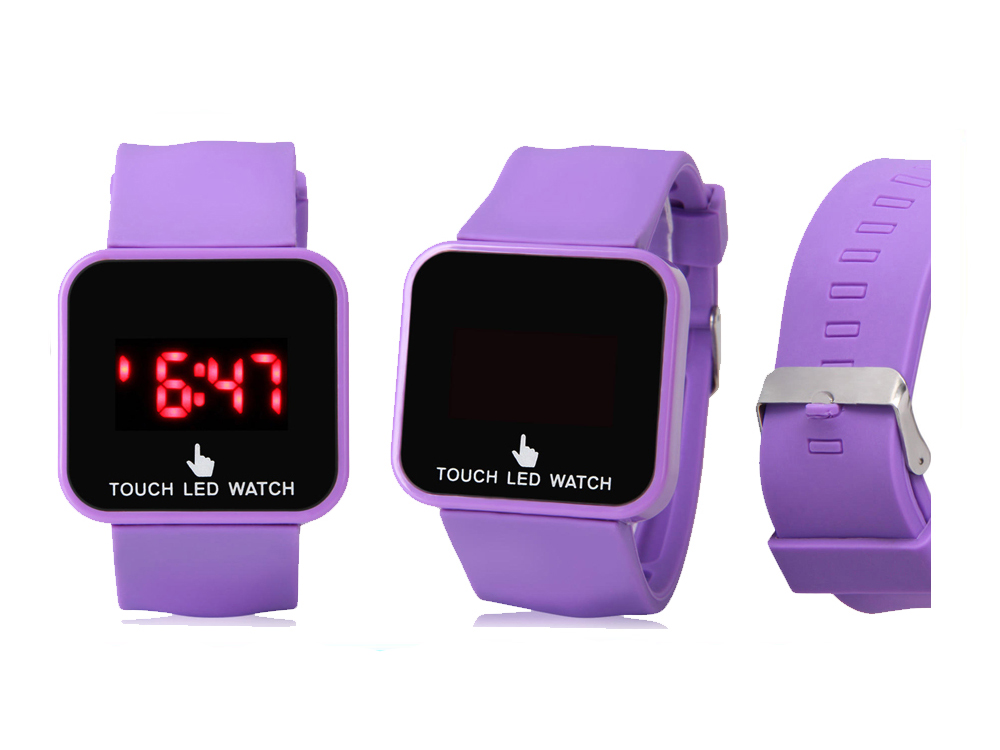 ZEGAREK DOTYKOWY JELLY WATCH LED RETRO FIOLETOWY - 6586450983 ...