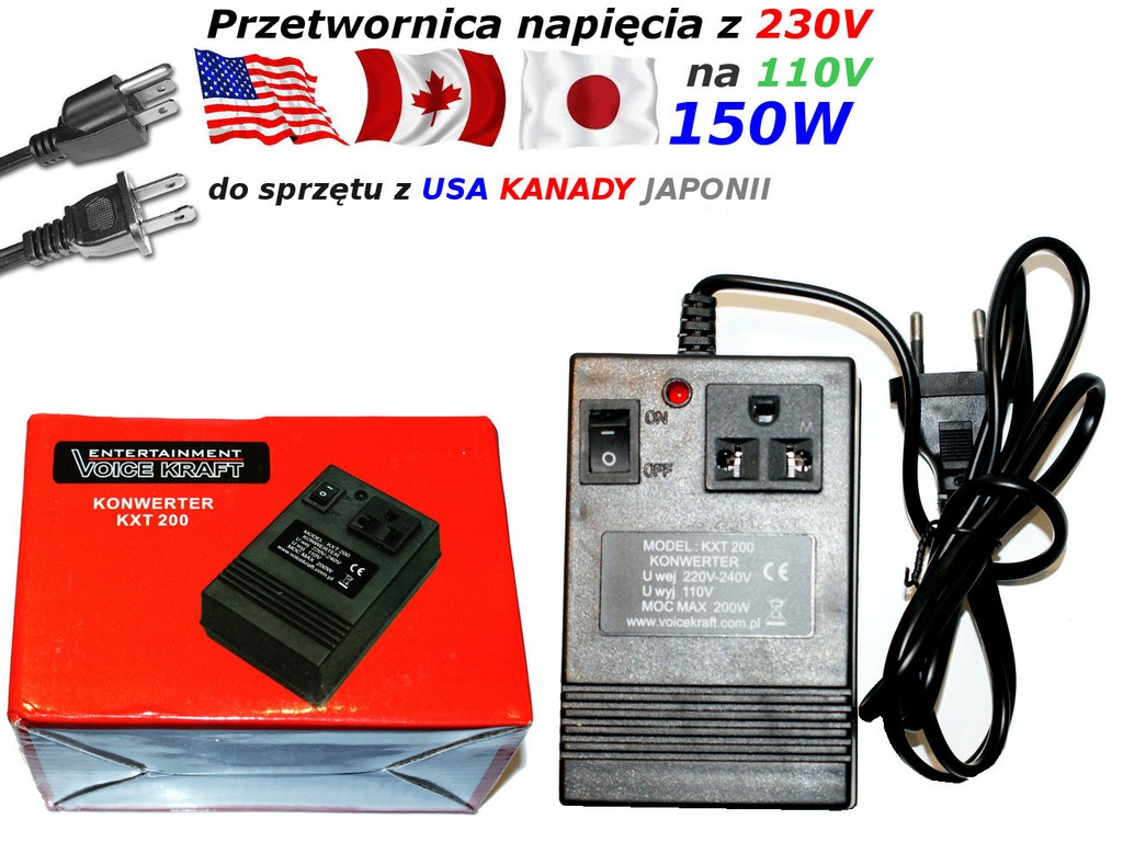 Konwerter przetwornica napięcia 230 na 110V KXT200 - 7141700183 - oficjalne archiwum Allegro