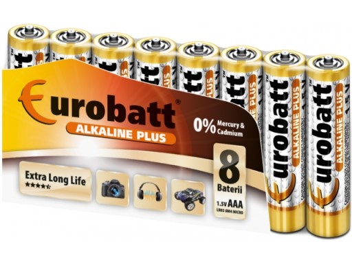 EUROBATT 8 pak BATERIE ALKALICZNE R3 LR03 AAA - Sklep, Opinie, Cena w Allegro